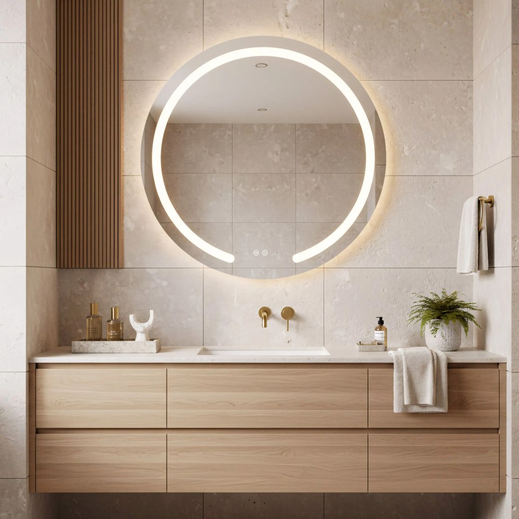 Tutumi Zrcadlo Modern ⌀90 cm s vyhříváním a regulovatelným LED osvětlením HOM-00907