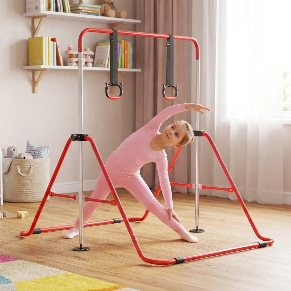 Costway Dětská skládací gymnastická tyč s 4 nastavitelnou výškou a gymnastickými