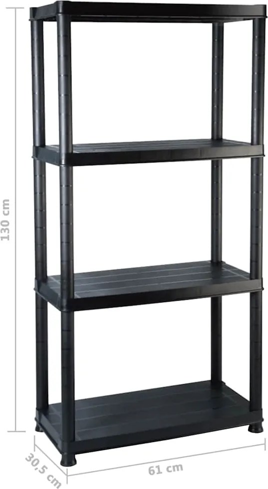 Úložný regál 4patrový černý 61 x 30,5 x 130 cm plast 147683