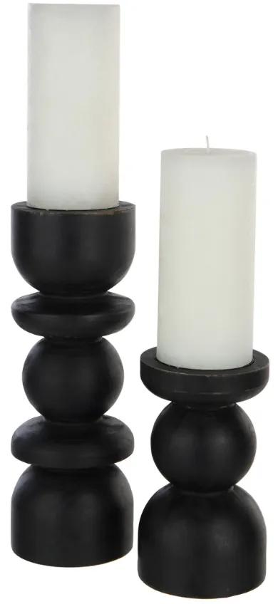 Set dvou černých dřevěných svícnů J-line Teewer 16,1/26,1 cm