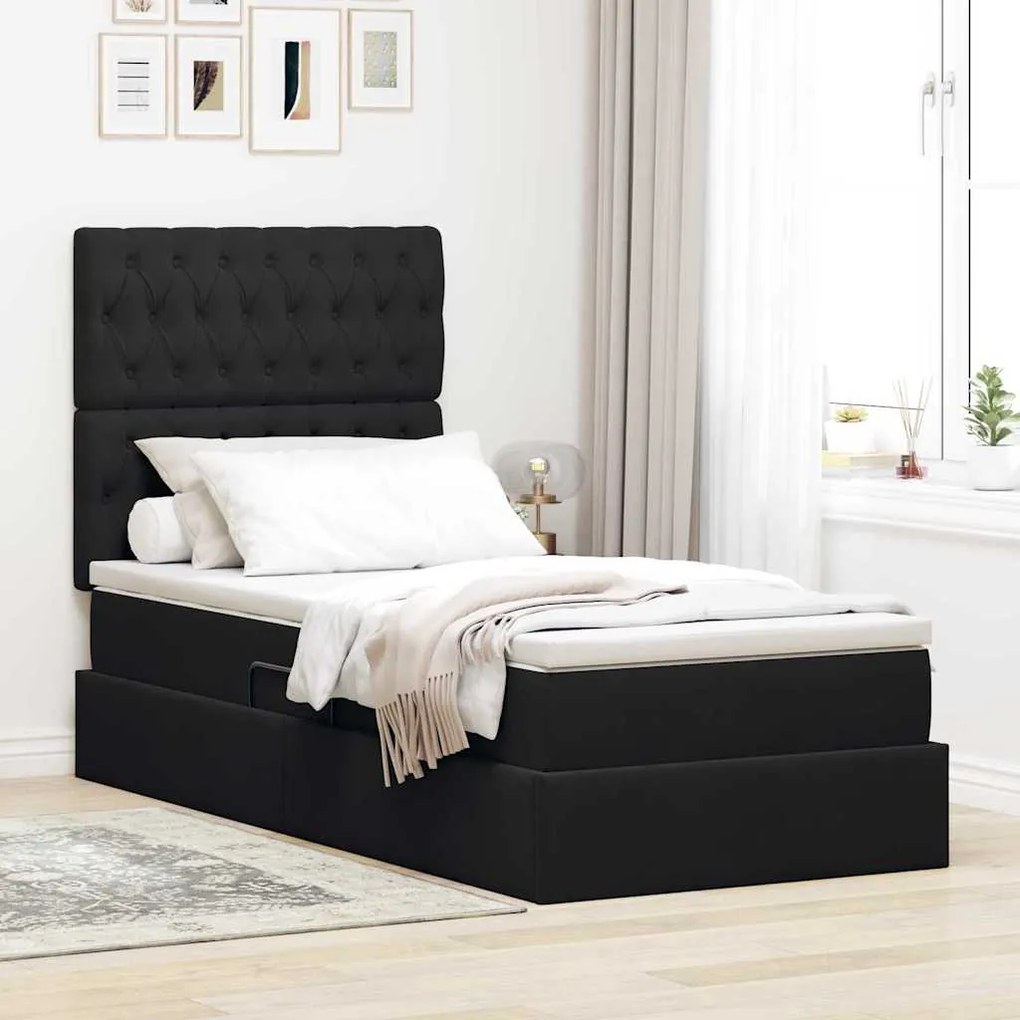 Postel s úložným prostorem a matrací Černá 90 x 200 cm samet 3372065