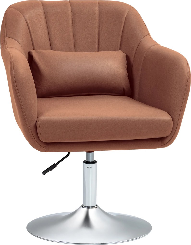 HOMCOM Houpací Křeslo - Relaxační Křeslo do Ložnice s Polštáři na Bedra, Nastavitelná Výška, 360° Otočné Chromové Kovové Podstavce - Hnědé