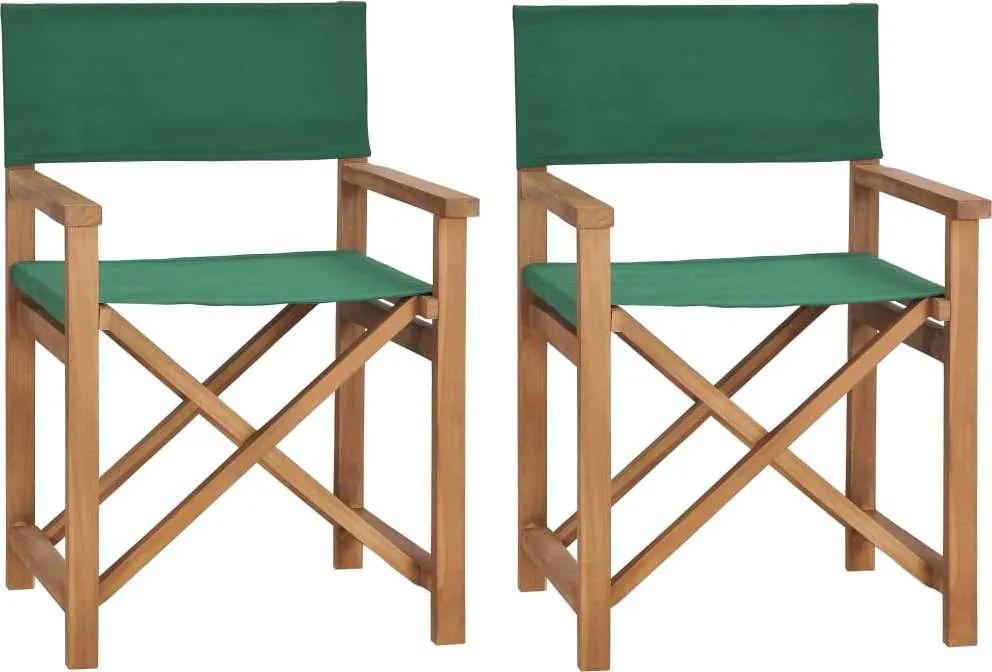 vidaXL Režisérské židle 2 ks masivní teakové dřevo zelené [3143631]