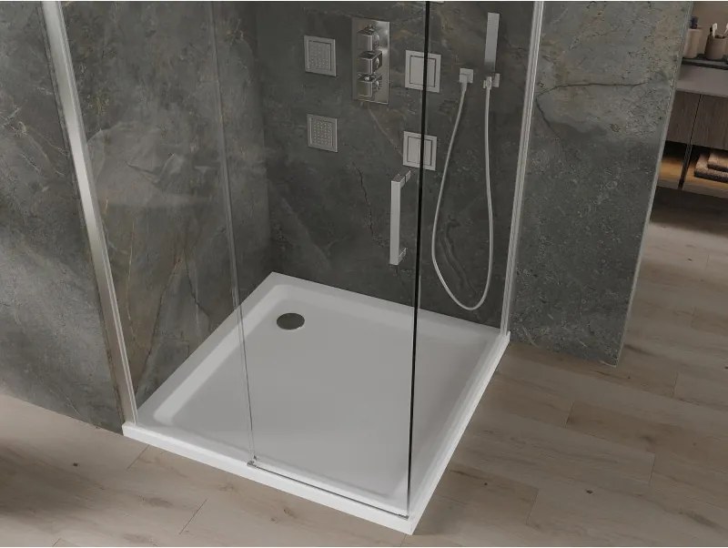 Mexen Omega posuvný sprchový kout 100 x 100 cm, chromový profil, čiré sklo + Slim sprchová vanička, 825-100-100-01-00-4010