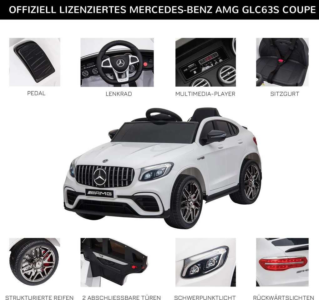 HOMCOM 12V Mercedes-Benz AMG GLC63S COUPE dětské elektrické autíčko s dálkovým ovládáním a bezpečnostním pásem, 2 x 35W motory, bílé 115 x 70 x 55 cm…
