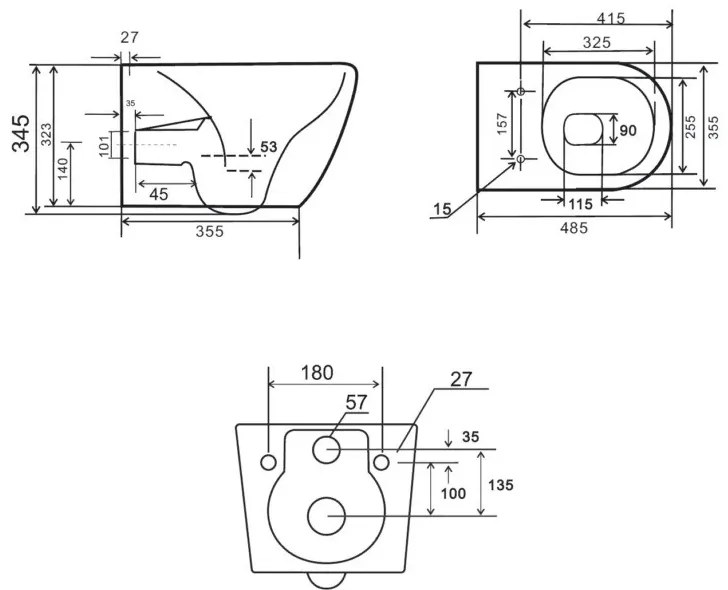 Závěsný WC komplet bez příruby UpTrend Caneo , včetně sedátka