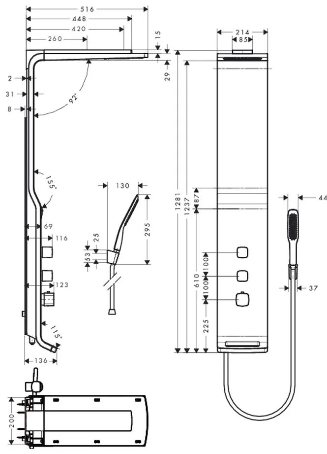 Hansgrohe Raindance Lift 180 2jet - Sprchový panel na omítku, matný chrom 27008000