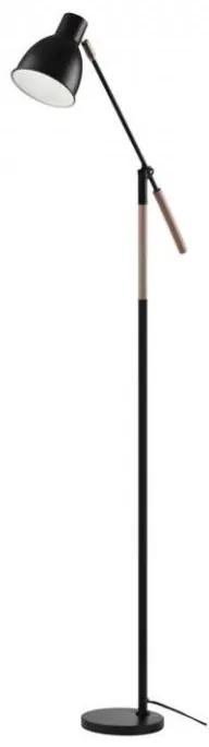 Emos Z7606 Edward - Černá stojací lampa s dřevěným prvkem, 1 x E27, 150cm