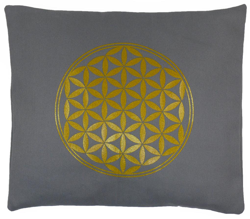 S radostí - vlastní výroba Pohankový polštář s květem života - šedý Velikost: 35 x 40 cm