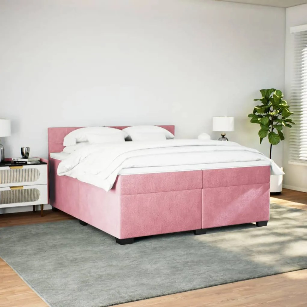 Box spring postel s matrací růžová 200x200 cm samet 3286407