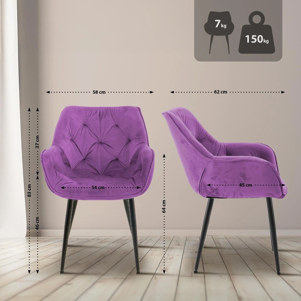 Sada 2 ks židle Tanna samet – fialová