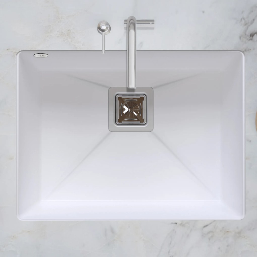 Sink Quality Argon 60, kuchyňský granitový dřez 550x420x225 mm + chromový sifon, bílá, SKQ-ARG.W.1KBO.60.X