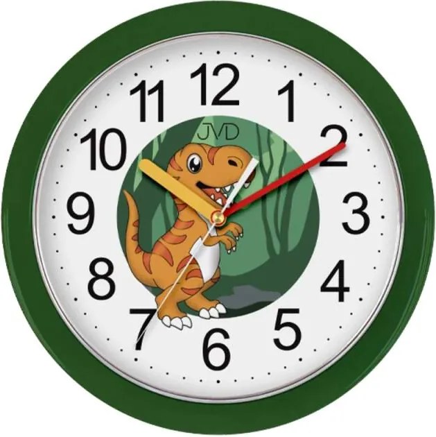 JVD Zelené dětské netikající tiché hodiny JVD HP612.D15 s dinosaurem