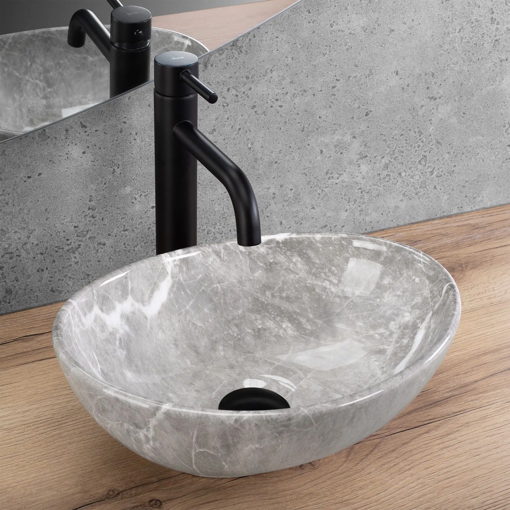 Rea Sofia Mini, umyvadlo na desku 350x260x125 mm, imitace kamene - šedá Grigio, REA-U9237