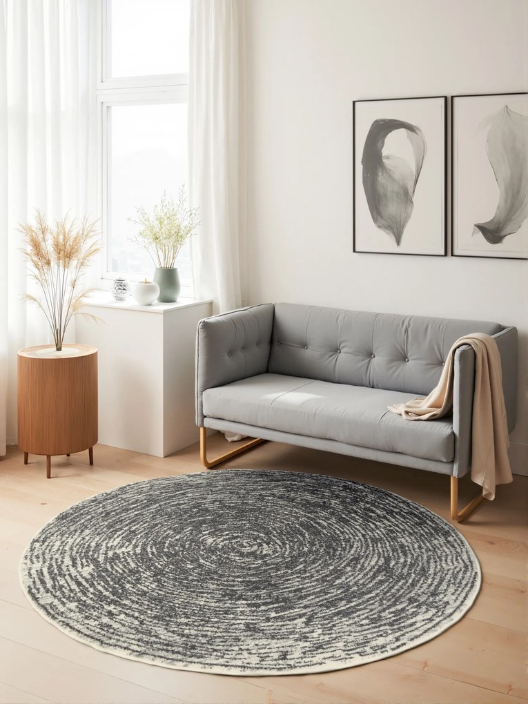 Hanse Home, Kusový koberec Gloria Cavallo 106256 Creme Grey kruh, 160x160 (průměr) kruh, šedá, chodba / předsíň