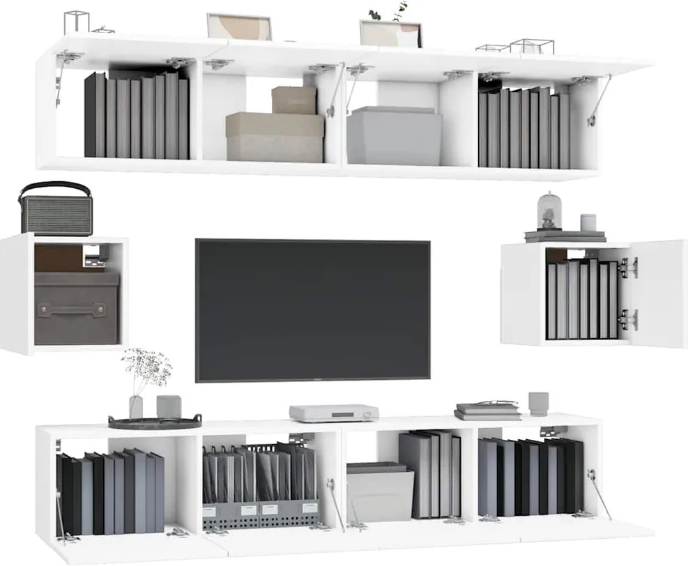 6dílný set TV skříněk bílý kompozitní dřevo 3114358