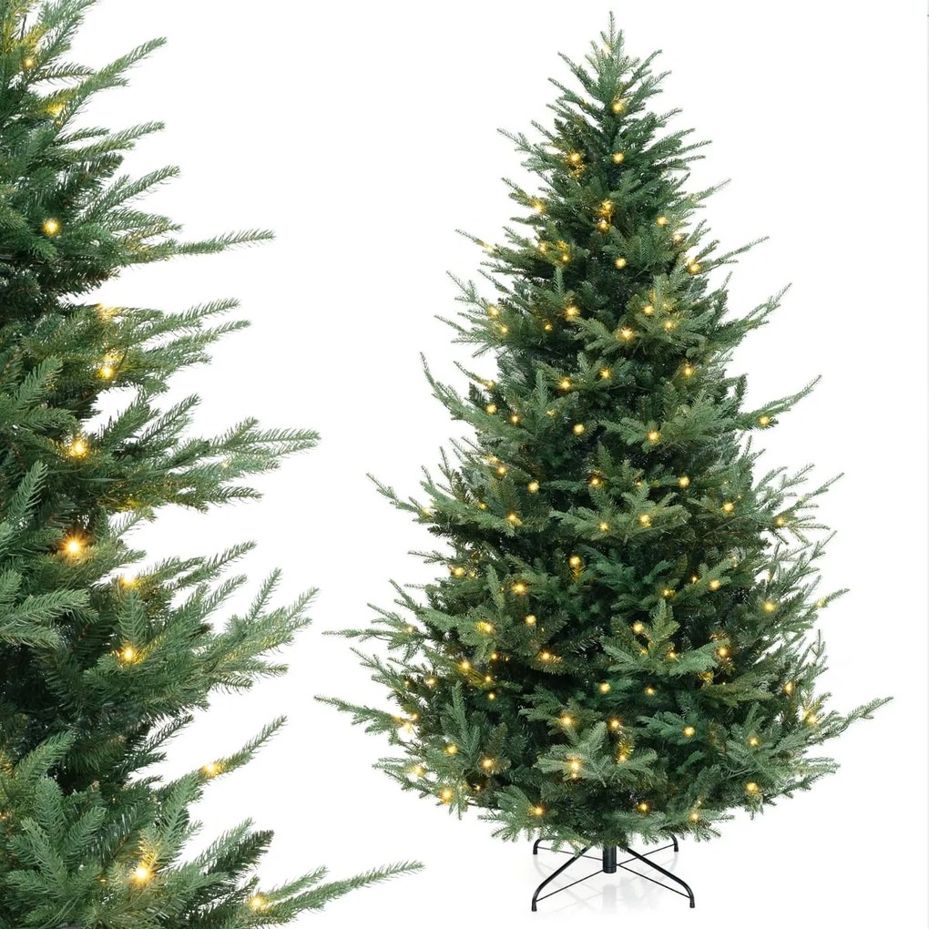 Costway 240 cm umělý vánoční stromek s 450 teplými bílými LED světly Vánoční