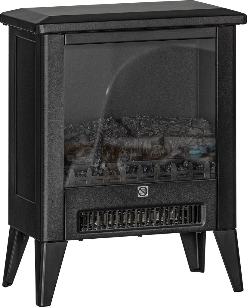 HOMCOM elektrický krb s realistickým ohnivým efektem, ochrana proti přehřátí a nízká hlučnost, 1800W, černý