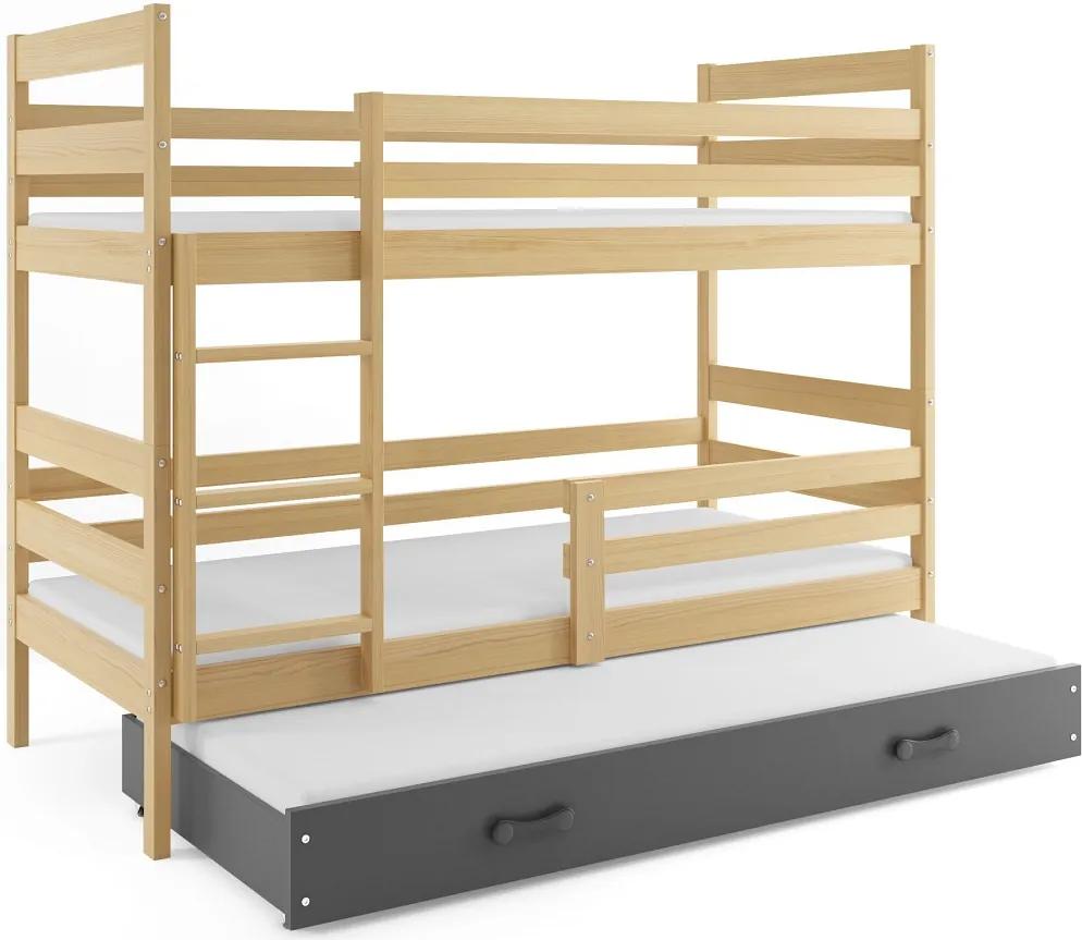BMS Group Dětská patrová postel s přistýlkou ERYK borovice Velikost postele: 200x90 cm, Barva šuplíku: Bílá