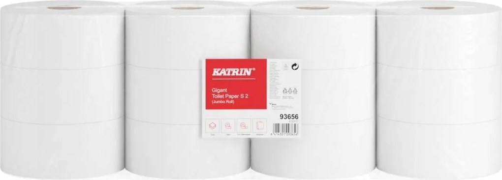 Toaletní papír Katrin Jumbo v roli 150 m, 2 W, balení po 12 rolích