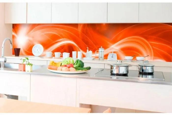 DIMEX | Fototapeta do kuchyně Oranžový abstrakt KI-350-037 | 350 x 60 cm | červená, bílá, oranžová
