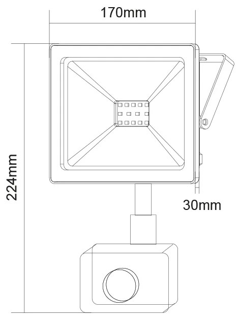 ACA Lighting LED venkovní reflektor Q 50W/230V/6000K/4500Lm/110°/IP66, pohybový senzor, bílý