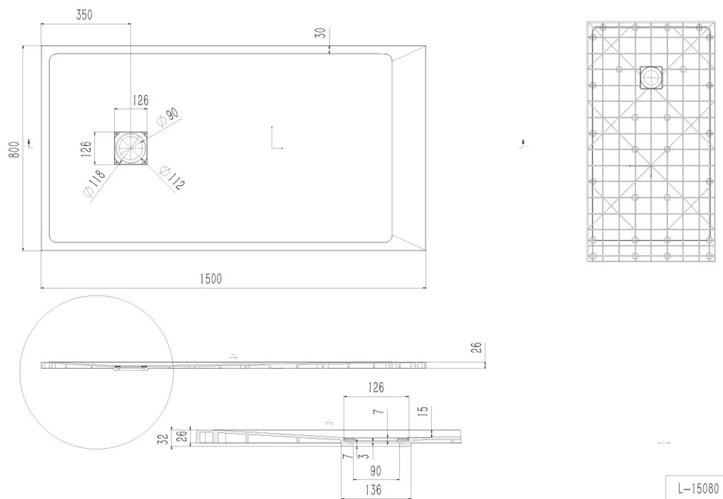Erga Hyper, SMC sprchová vanička 150x80x2, 6 cm + sifon, černá matná, ERG-V06-SMC-8015S-BK