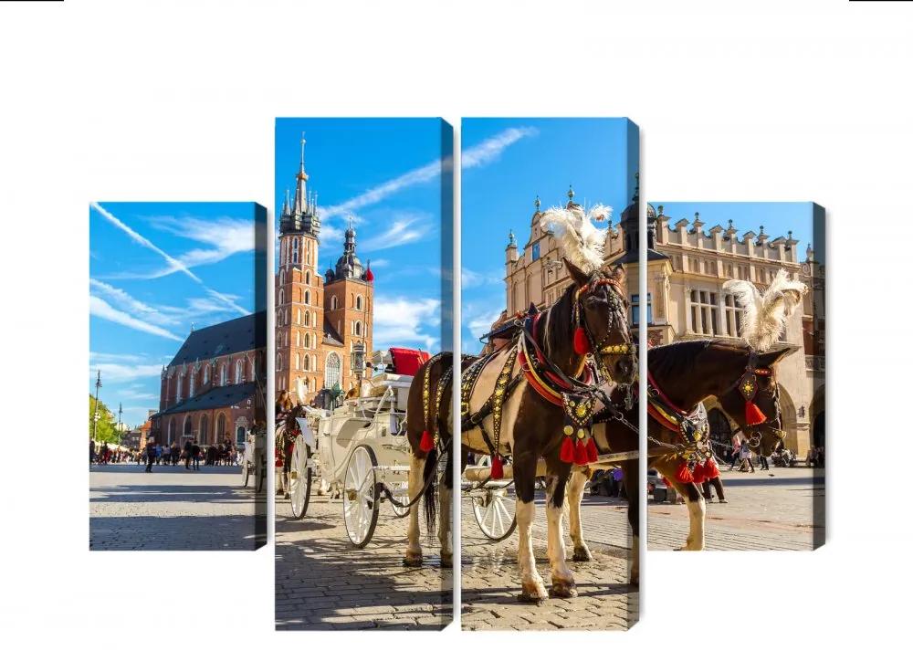 Vícedílný obraz Koňské Povozy Na Náměstí V Krakově Nedostatek Nedostatek Přírodní plátno 160x120