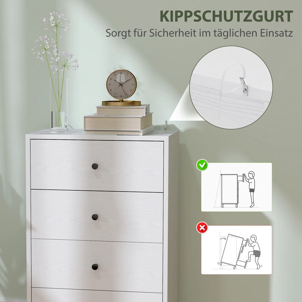 HOMCOM Komoda se 4 zásuvkami, skříň z dřevotřísky v moderním stylu, 47 x 29 x 75 cm, bílá
