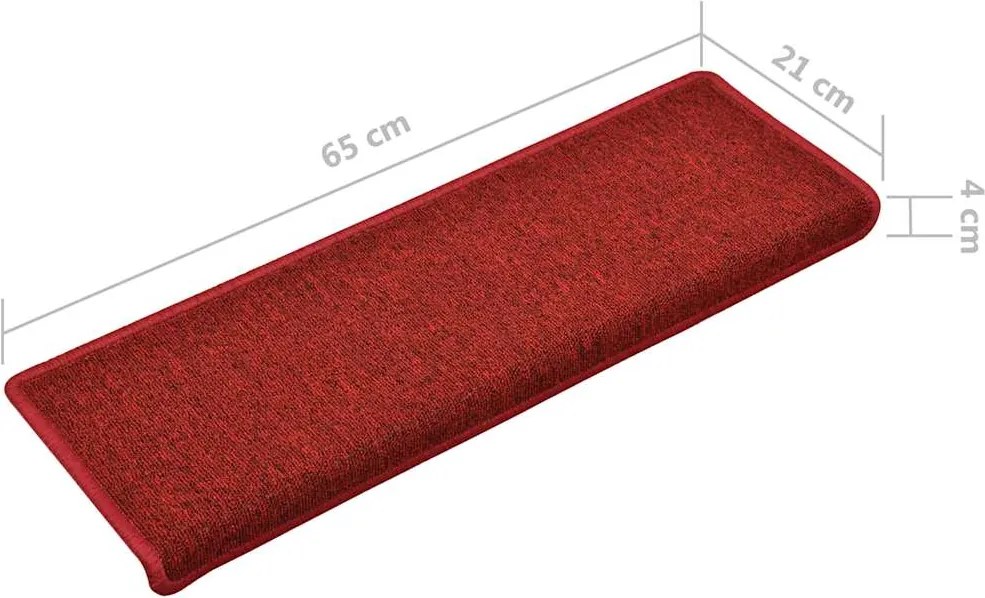 Schodové rohože 15 ks 65 x 21 x 4 cm červené obdélníkový okraj 134572