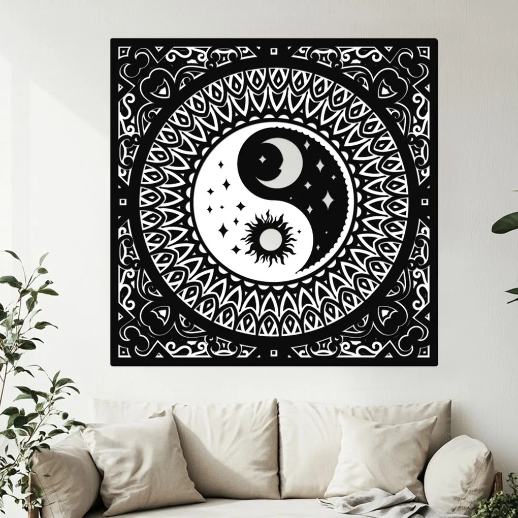 dřevo života Dřevěná 5 vrstvá mandala YING YANG Zvolte rozměr (cm): 60, Zvolte barevný dekor: černá-bílá