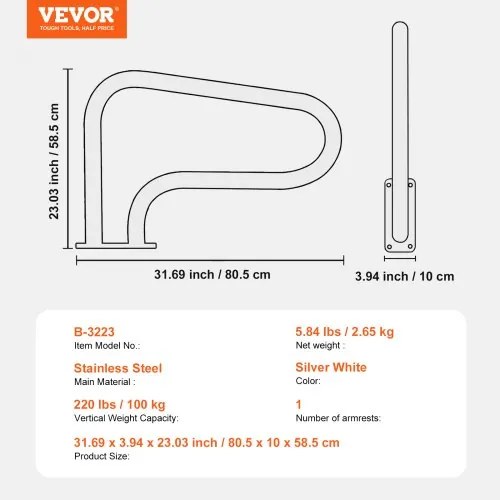 bazénové madlo 81,3 × 58,4 cm z nerezové oceli se základní deskou pro vířivky
