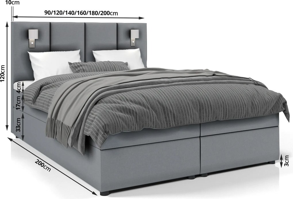 SFAB Kontinentální čalouněná postel PARMA (120x200 cm) Barva látky: Černá (Inari 100)