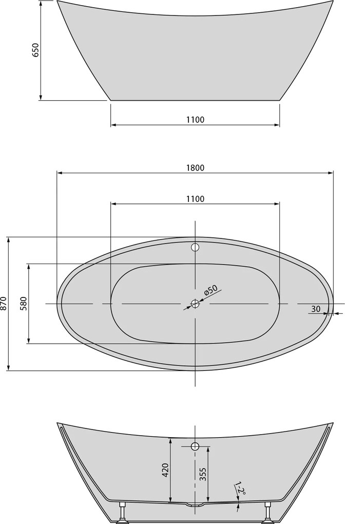 Polysan Polysan, AVILA volně stojící vana 180x87x65cm, bílá, 68741