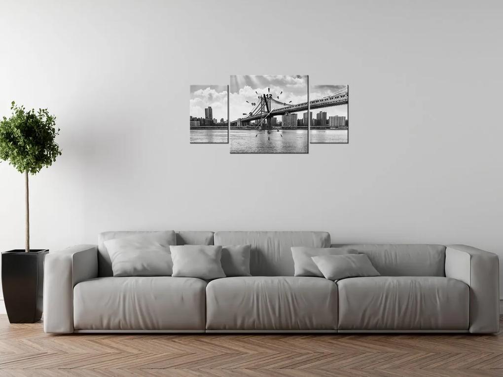 Gario Obraz s hodinami Brooklyn New York - 3 dílný Rozměry: 90 x 30 cm