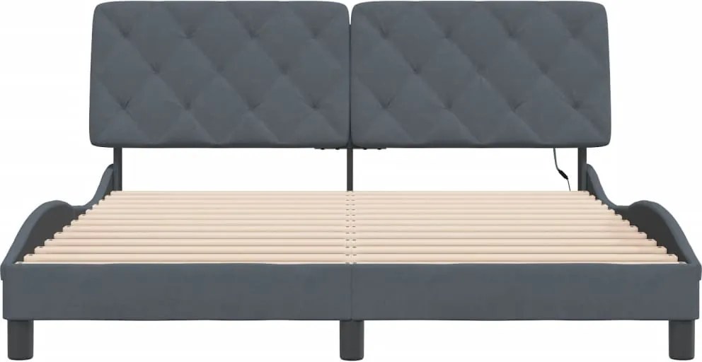 Rám postele s LED bez matrace tmavě šedý 160 x 200 cm samet 3213862