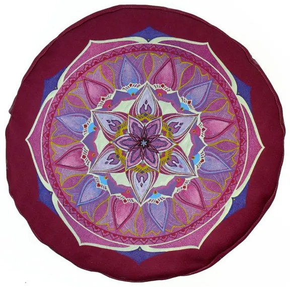 S radostí - vlastní výroba Meditační polštář s mandalou AMETYST (autorský design) Velikost: ∅30 x v30 cm