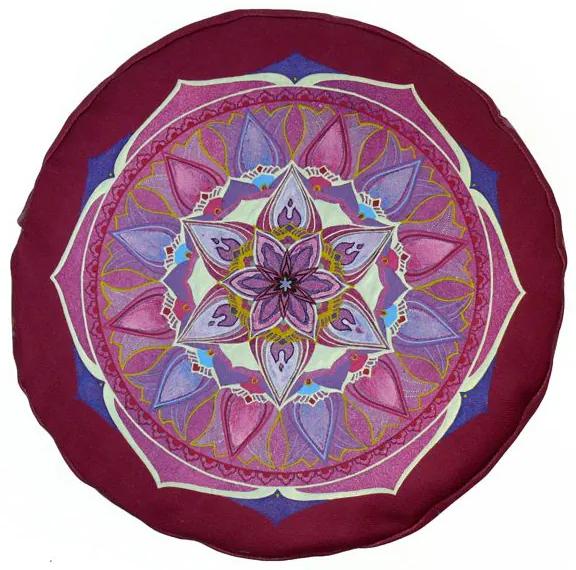 S radostí - vlastní výroba Meditační polštář s mandalou AMETYST (autorský design) Velikost: ∅40 x v30 cm