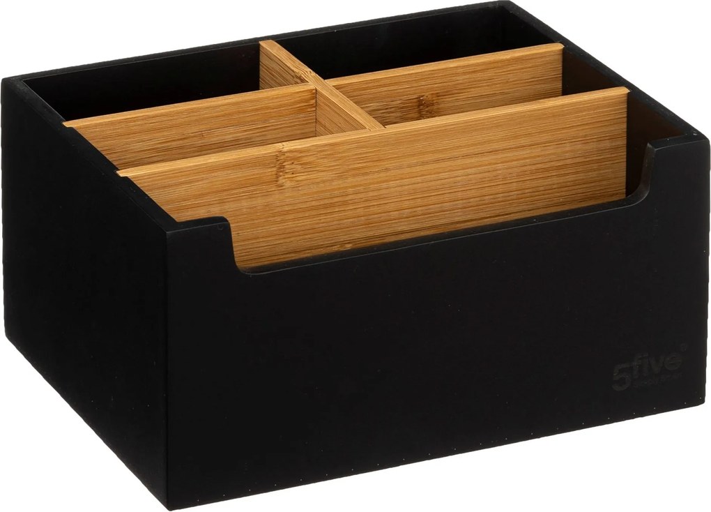 Organizér na kosmetiku, 5 přihrádek, bambus, černý