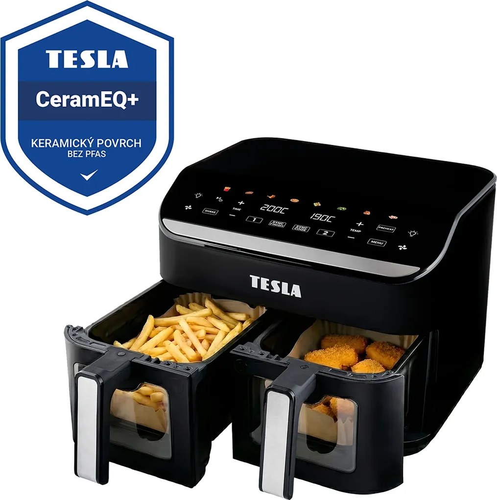 TESLA AirCook DualHeat QD464 XXL - multifunkční duální digitální horkovzdušná fritéza