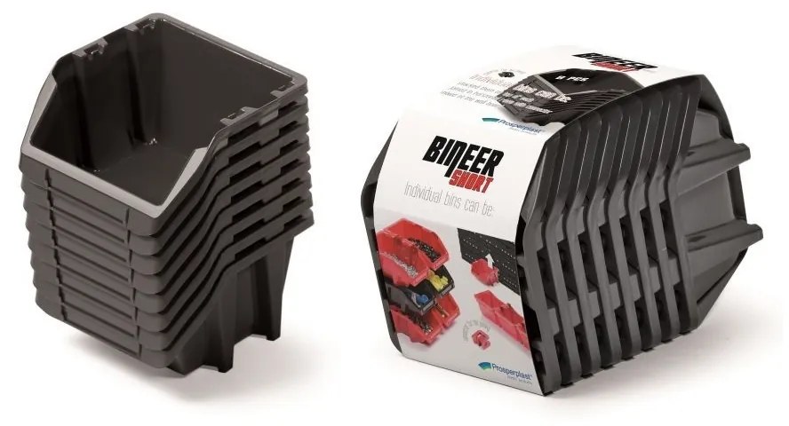 PROSPERPLAST Set úložných boxů 8ks BINEER SHORT 144x118x84 mm černý