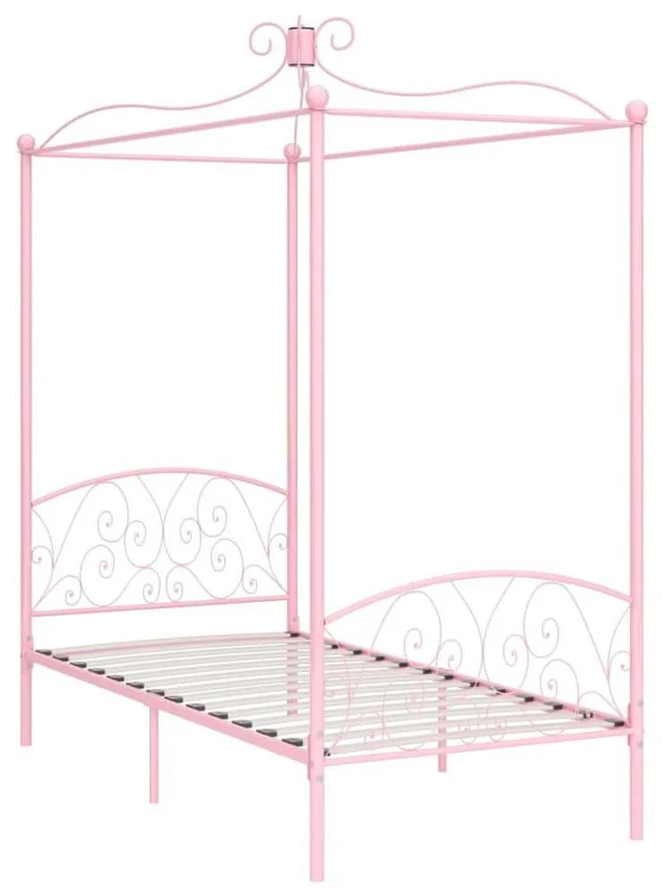 Petromila Rám postele s nebesy růžový kovový 100 x 200 cm