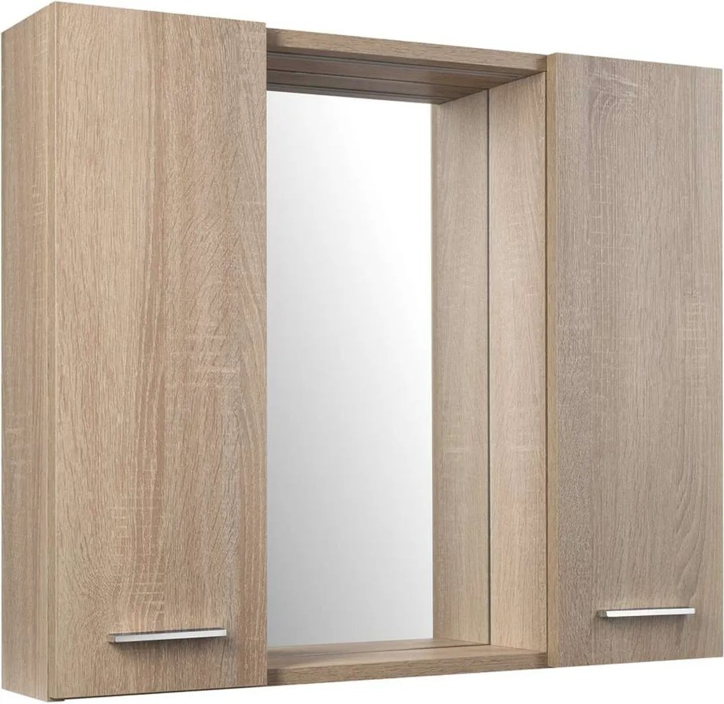 Aqualine Zoja - Zrcadlová skříňka s LED osvětlením, 70x60x14 cm, 2 dvířka, dub platin 45029S
