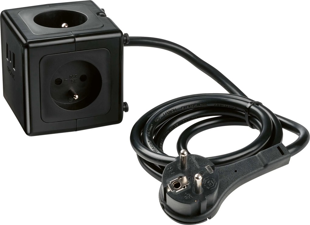 Tronic® Zásuvková kostka s USB porty (černá)