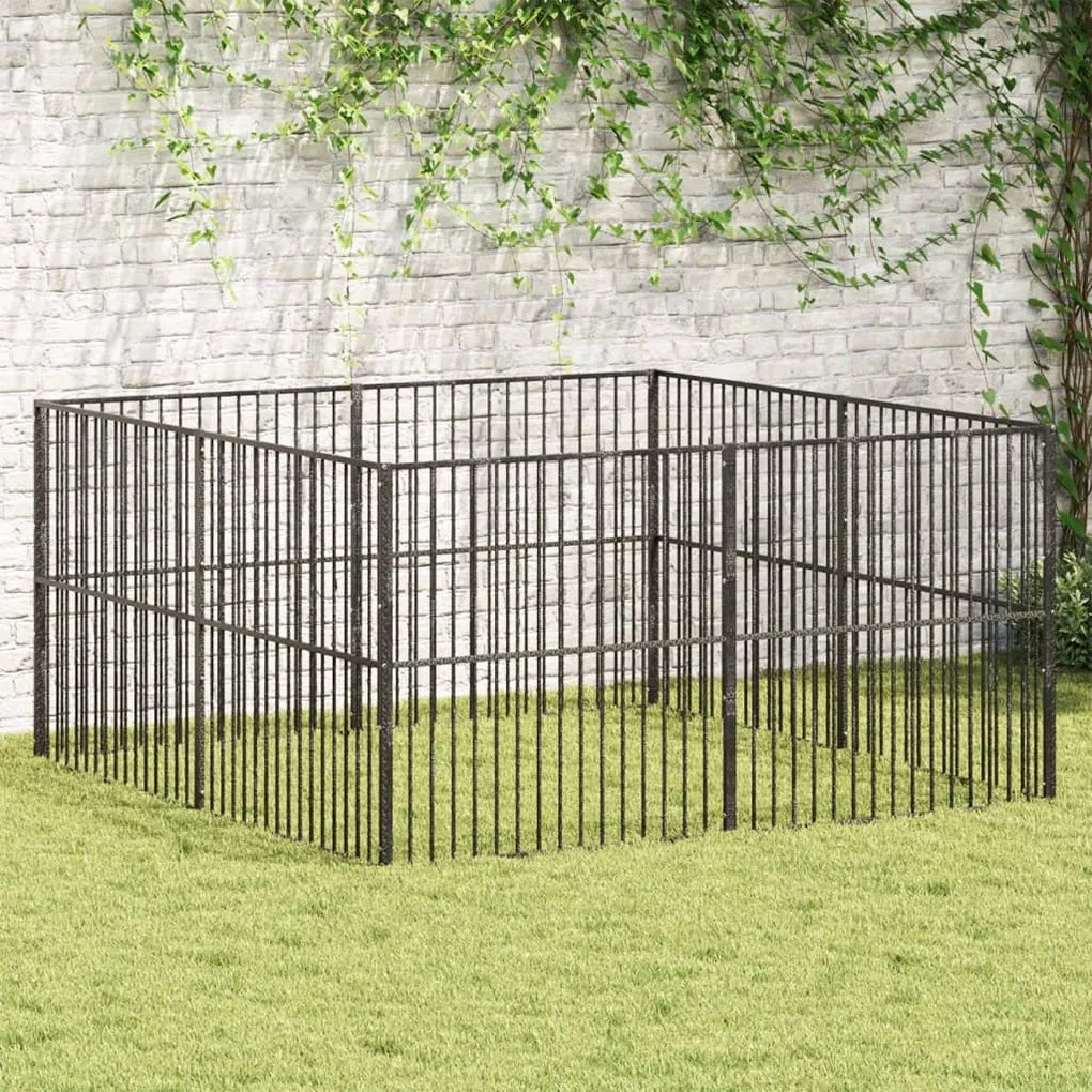 Ohrádka pro psy 8 panelů černá pozinkovaná ocel 3209553