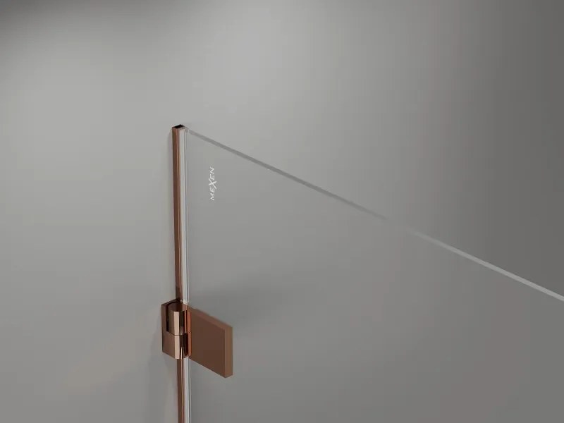 Mexen Lunar-B, výklopný sprchový kout levý 90 x 70 cm, 8mm čiré sklo, profil měděná matná, 832-090-070-65-00-L