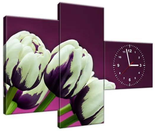 Tištěný obraz s hodinami Bílé tulipány a fialová 100x70cm ZP1633A_3AW