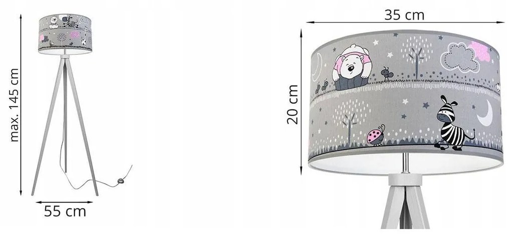 Dětská stojací lampa Ladybird, 1x textilní stínítko se vzorem, (výběr ze 2 barev konstrukce)