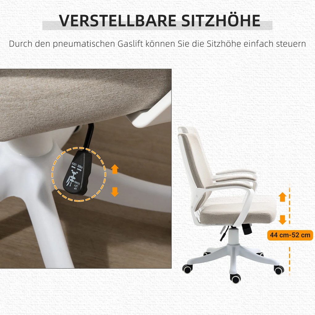 Ergonomická kancelářská židle Vinsetto s bederní opěrkou výškově nastavitelná do 120 kg v béžové barvě pro kancelář a domácí kancelář | Aosom.de