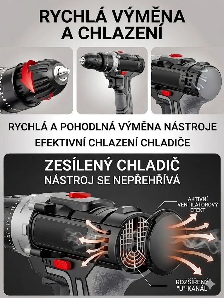 Aku vrtačka s příklepem 21V + 2 baterie v kufříku